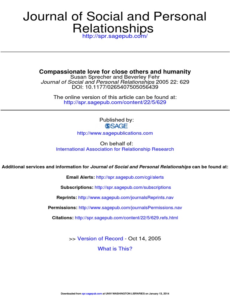 Relationships Journal of Social and Personal: Compassionate Love For ...