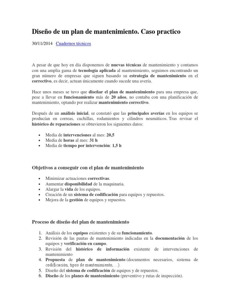 Diseño de Un Plan de Mantenimiento | PDF | Planificación | Naturaleza