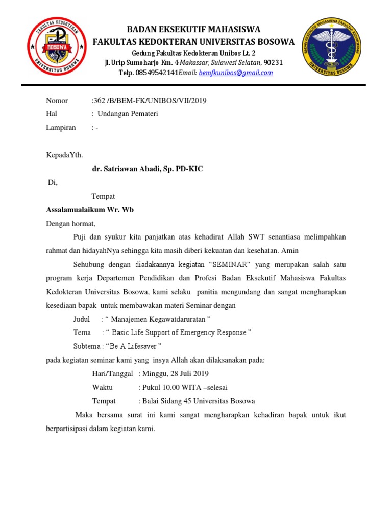 Surat Permohonan Pemateri SEMINAR | PDF