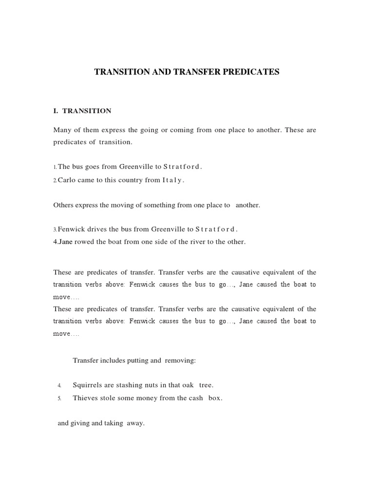 Transition and Transfer Predicates | PDF | Predicate (Grammar) | Verb