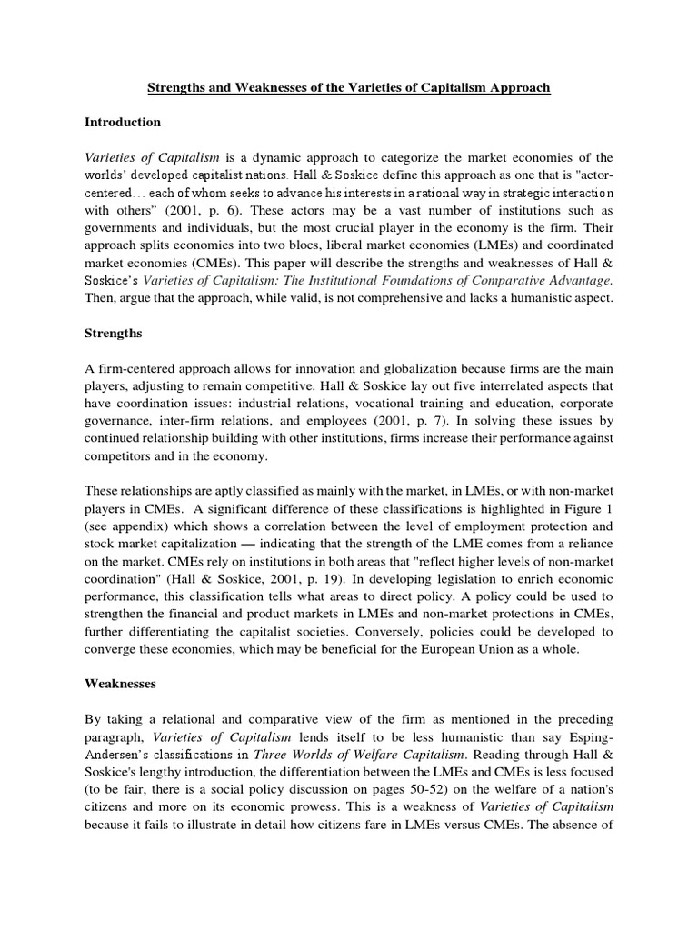 Strengths and Weaknesses of The Varieties of Capitalism Approach | PDF ...
