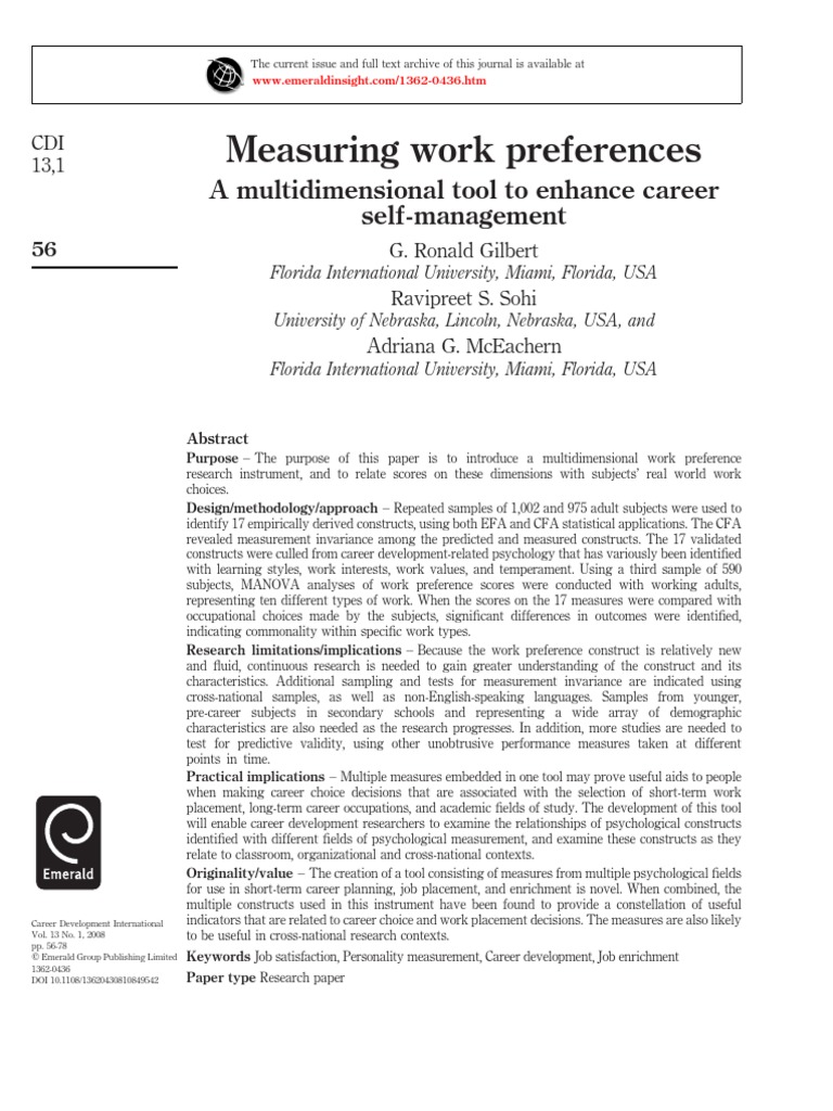 Measuring Work Preferences0 | PDF | Behavioural Sciences | Psychology