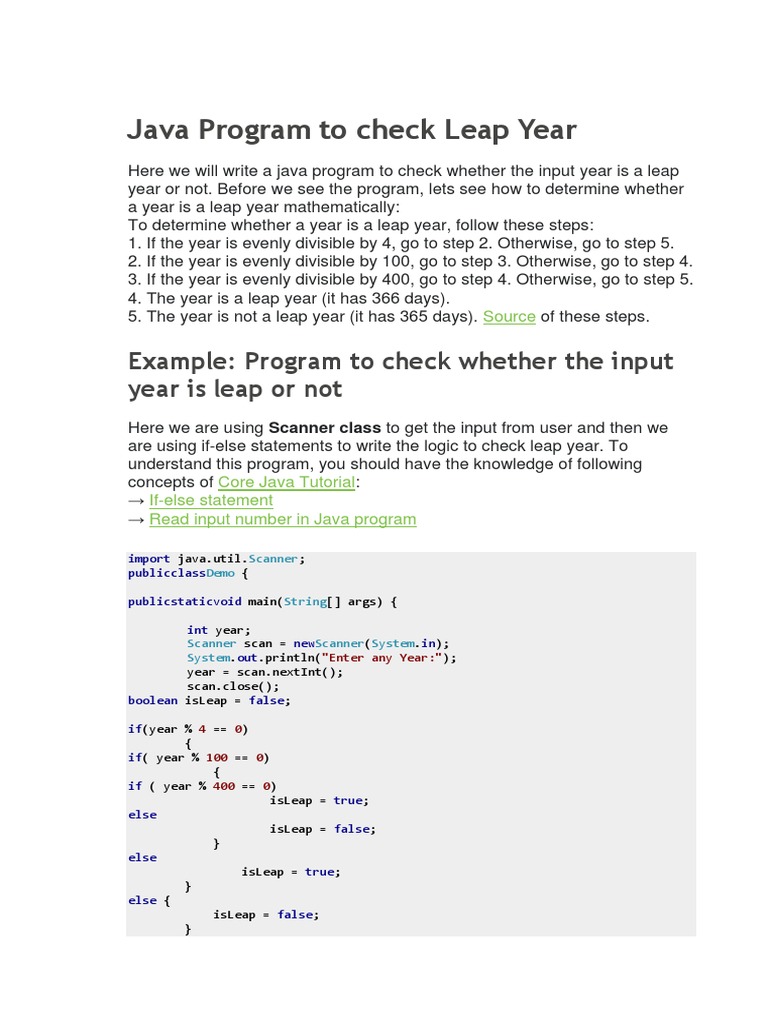 Java Program To Check Leap Year | PDF | Control Flow | Integer ...