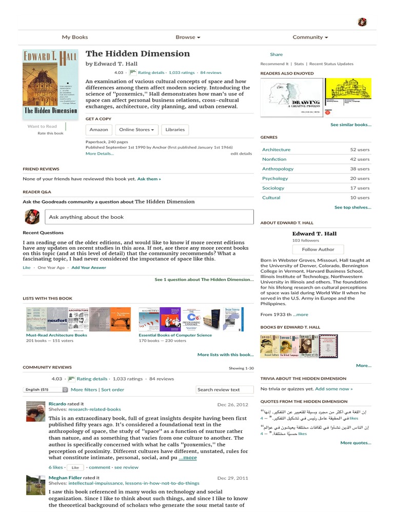 The Hidden Dimension by Edward T Hall | PDF | Space | Psychology