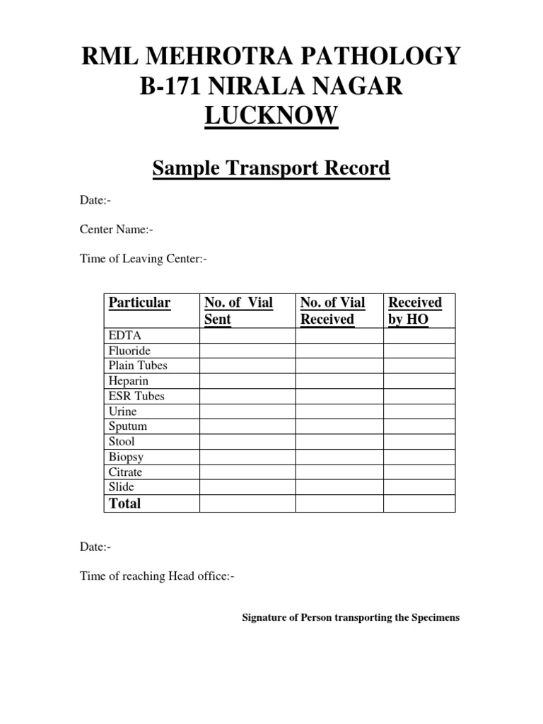 Sample Transport Record PDF | PDF | Wellness | Technology & Engineering