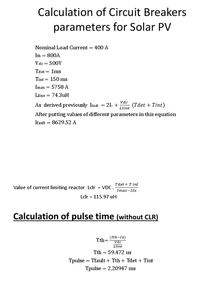 Calculation of Circuit Breakers Parameters For Solar PV | PDF | Solar ...