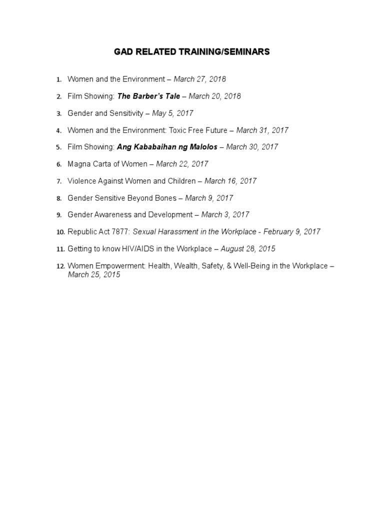 GAD Training and Seminar Overview | PDF