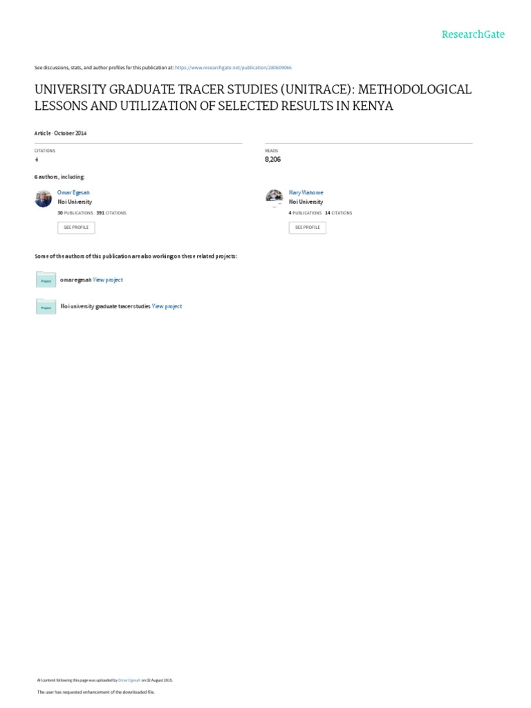 University Graduate Tracer Studies (Unitrace) : Methodological Lessons ...