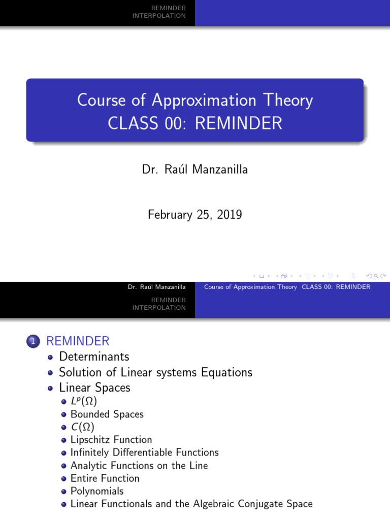 Course of Approximation Theory Class 00: Reminder: Dr. Ra Ul Manzanilla | PDF | System Of Linear ...