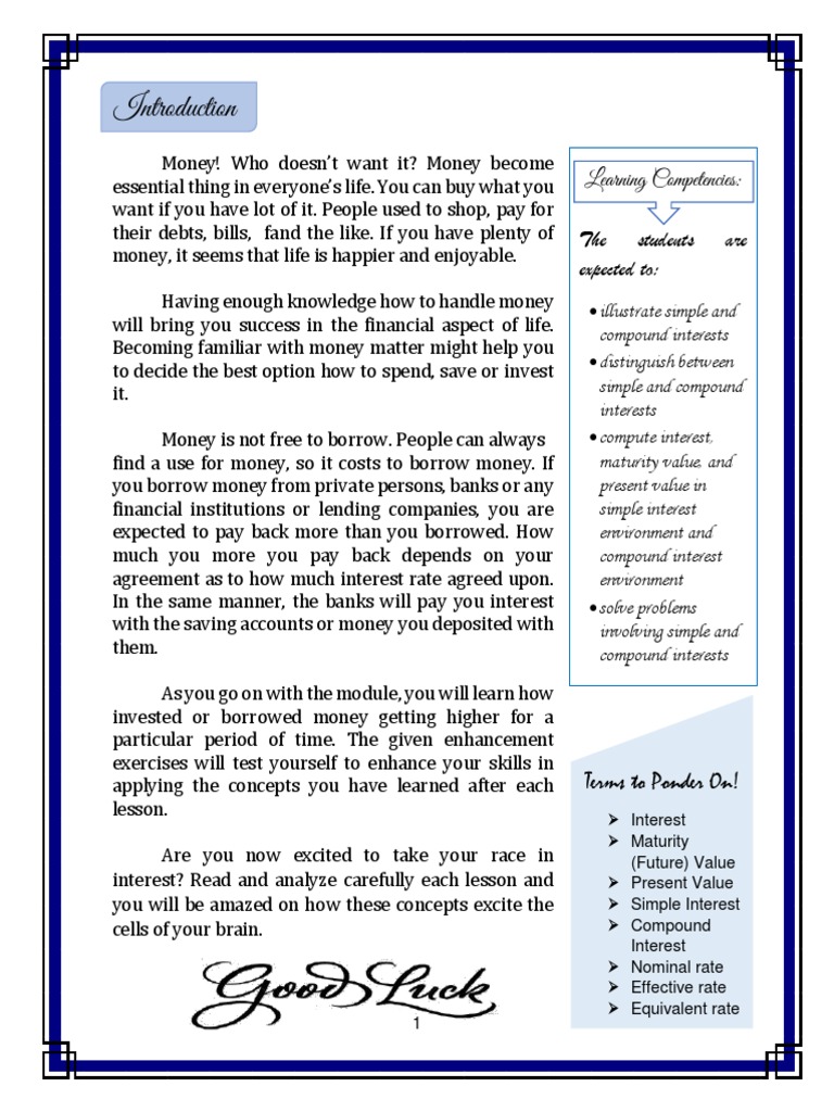 Simple and Compound Interest Module | PDF | Interest | Compound Interest