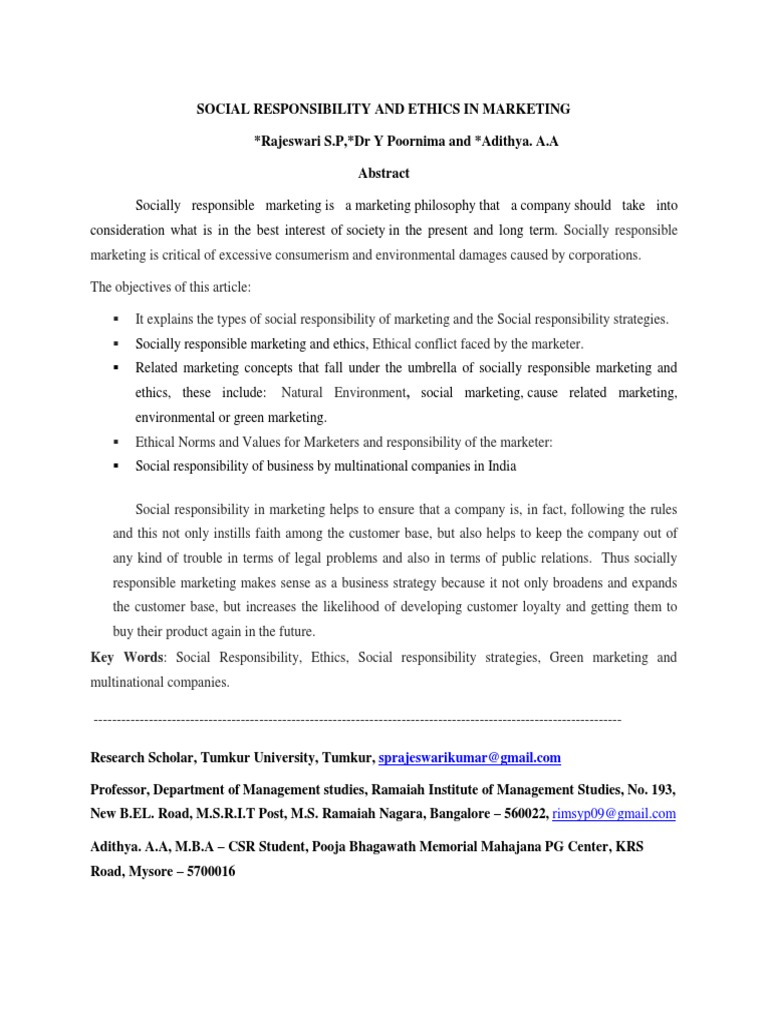 Social Responsibility and Ethics in Marketing | PDF | Corporate Social ...