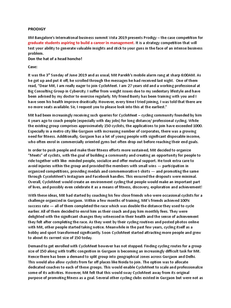 IIMB Cetking Case Study Vista-1 | PDF | Sports | Business