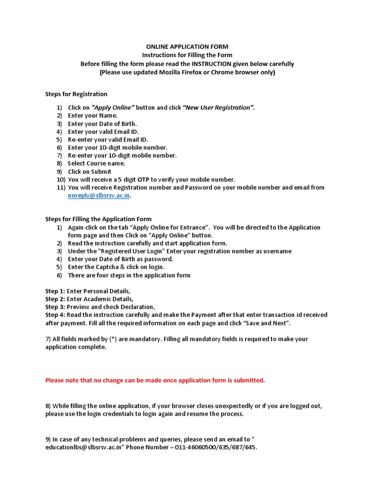 Instruction App Form Pdf