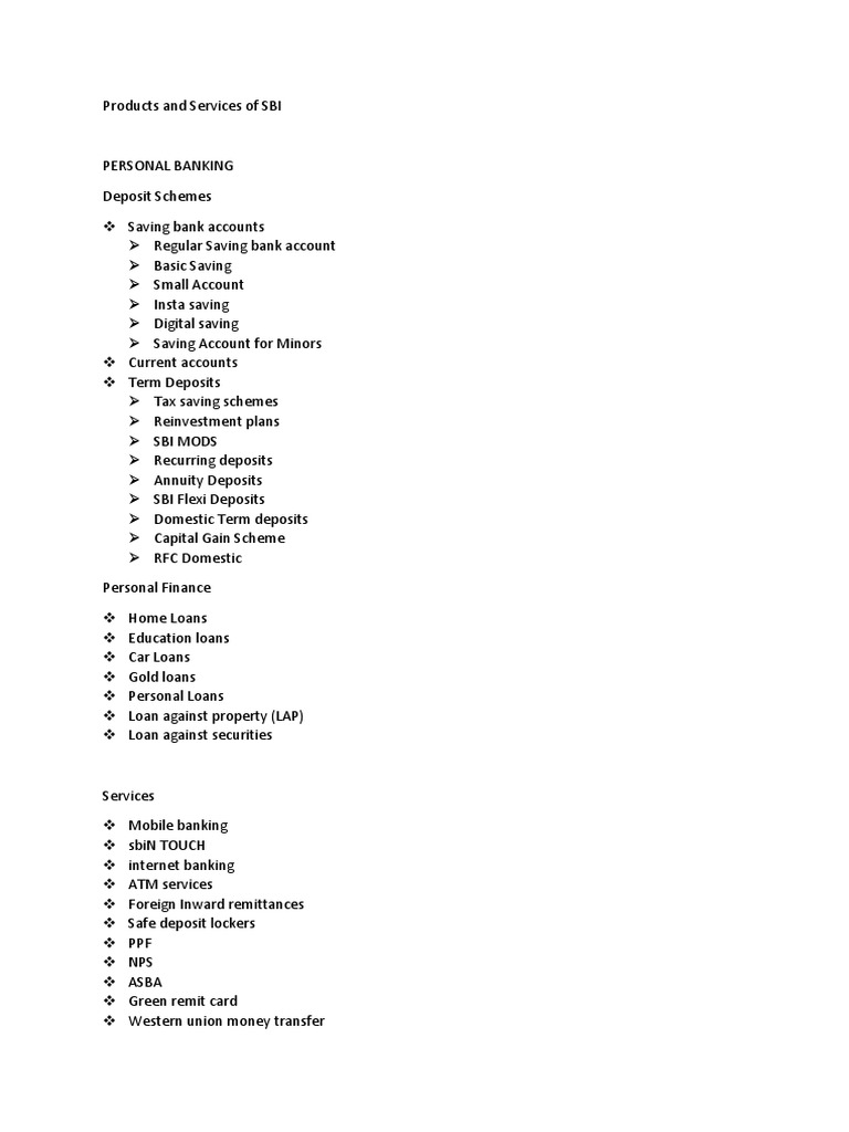SBI Products | PDF | Banks | Transaction Account