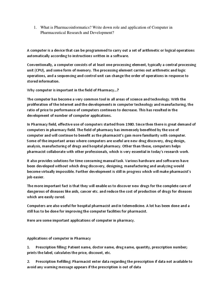 What Is Pharmacoinformatics | PDF | Medical Prescription | Pharmacy