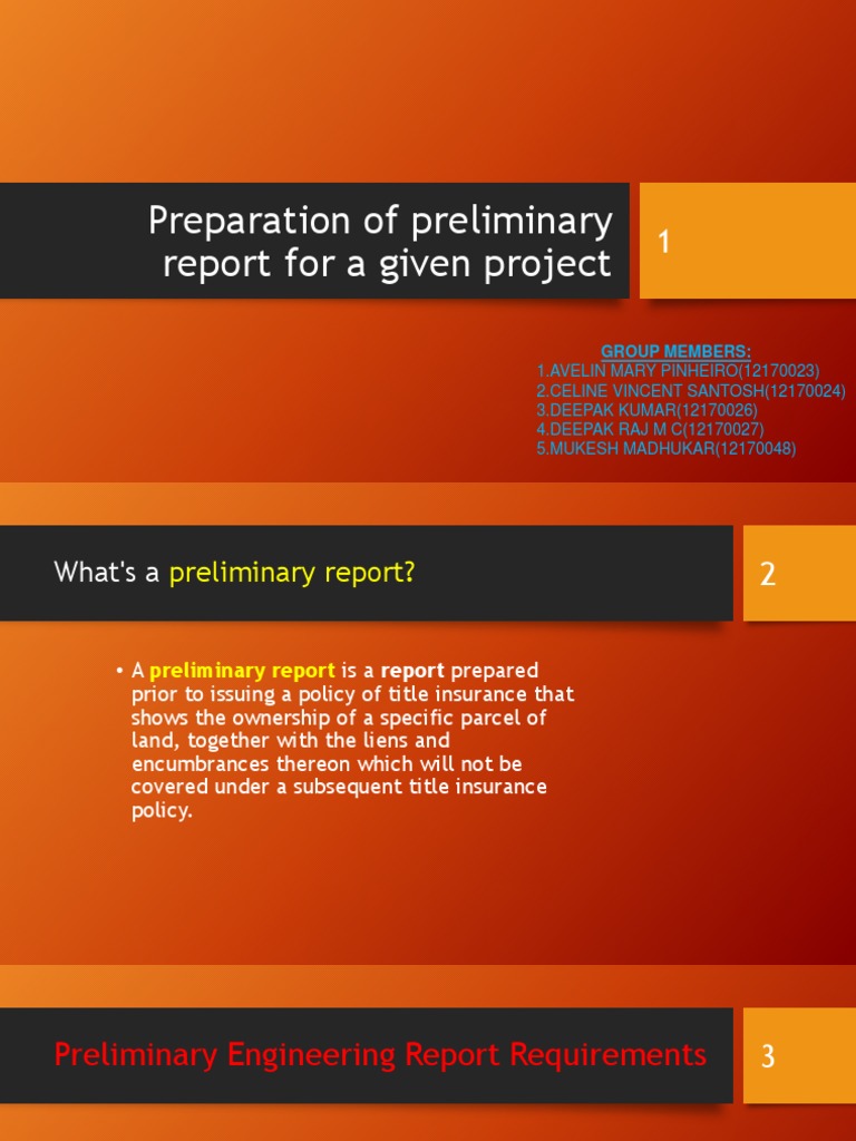 Preparation of Preliminary Report For A Given Project | PDF ...