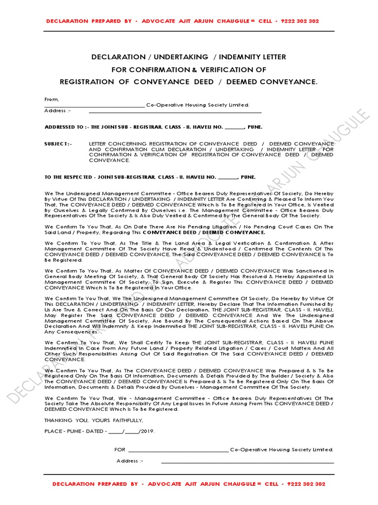 Undertaking Prepared by Advocate Ajit Arjun Chaugule - For Safeguard & Protecting - Sub ...