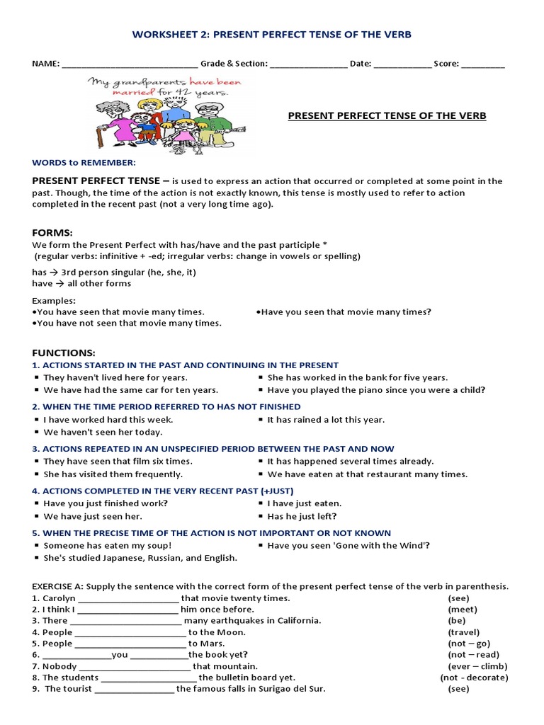 WORKSHEET 2 Present Perfect | PDF | Perfect (Grammar) | Grammatical Tense