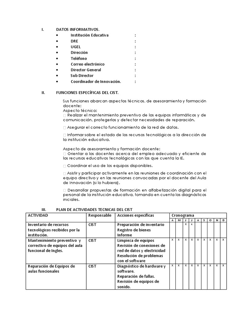 Plan de Trabajo Del CIST | PDF | Tecnología de información y comunicaciones | Software