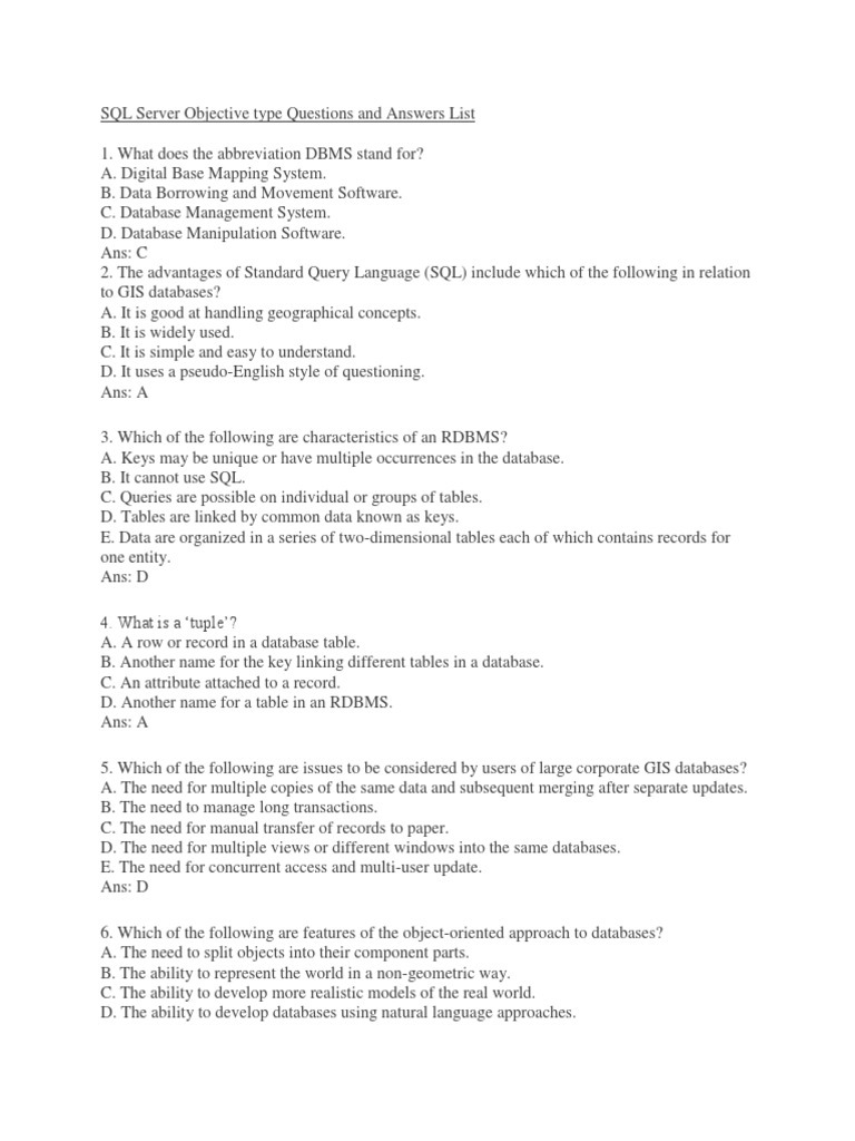 SQL Questions & Answers | PDF | Databases | Sql