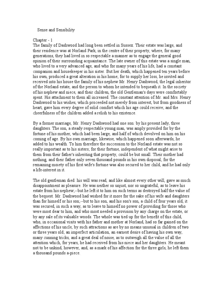 Sense and Sensibility | PDF | Sense And Sensibility | Elinor Dashwood