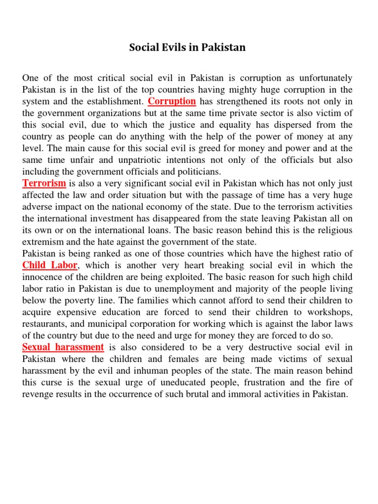 Social Evils in Pakistan: Corruption | PDF | Social Science | Wellness