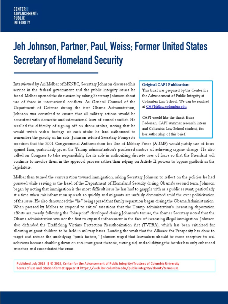 Jeh Johnson Formatted | PDF | Executive Branch Of The United States ...