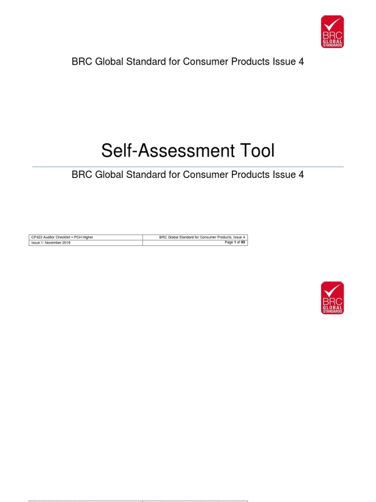 BRC Consumer Products Audit Checklist | PDF | Audit | Risk Assessment