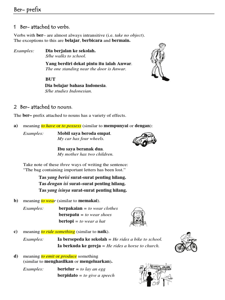Ber- and Me- Prefixes in Indonesian Verbs | PDF | Indonesian Language ...