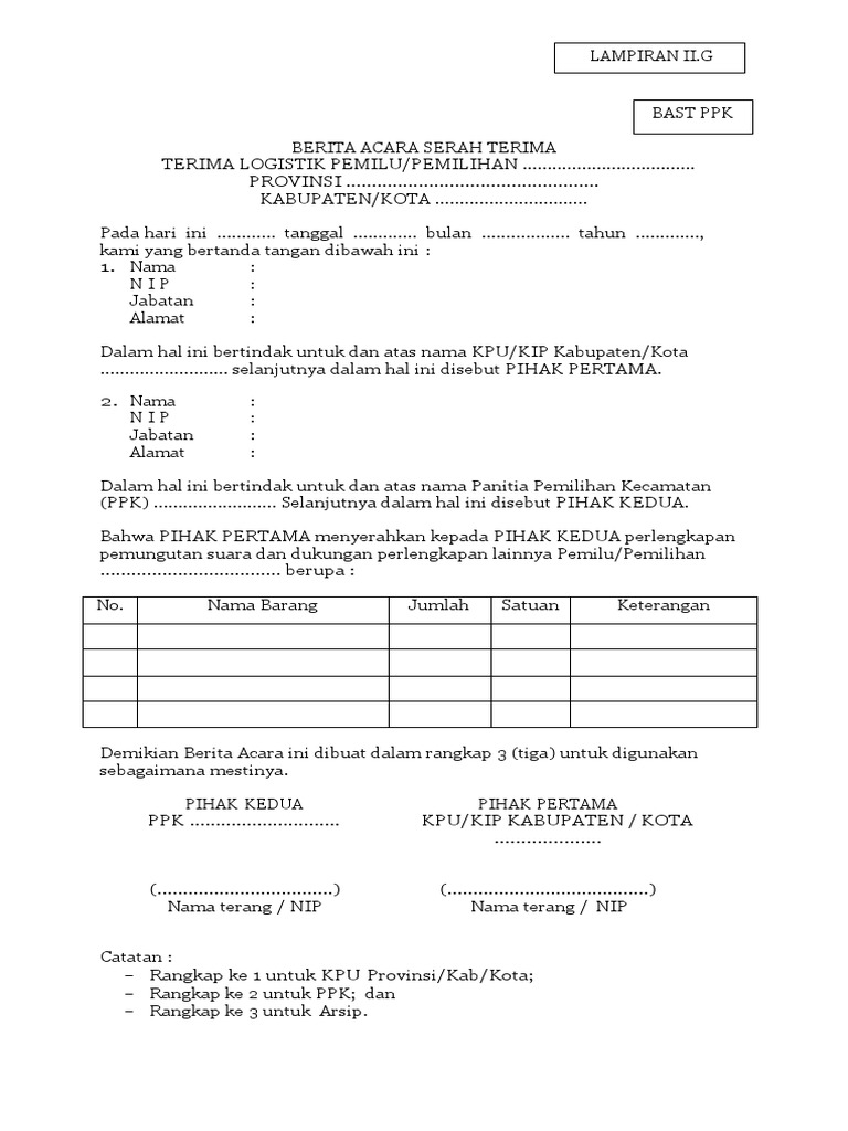Berita Acara Serah Terima Logistik Pemilu | PDF