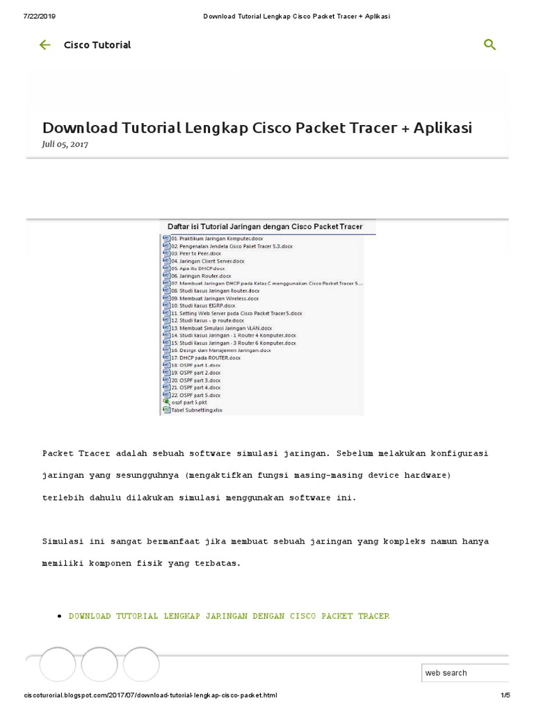 Tutorial Lengkap Cisco Packet Tracer + Aplikasi | PDF