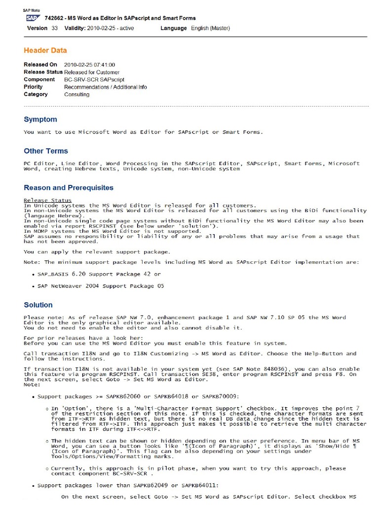 MS Word As Editor in SAPscript and Smart Forms | PDF
