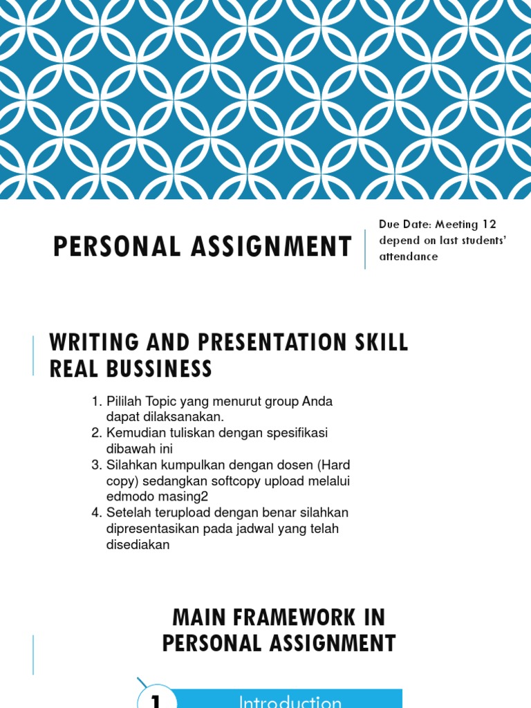 Personal Assignment: Due Date: Meeting 12 Depend On Last Students ...