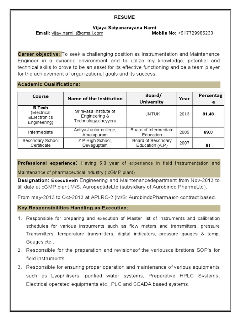 Resume Vijay Instrumentation | PDF | Programmable Logic Controller | Scada
