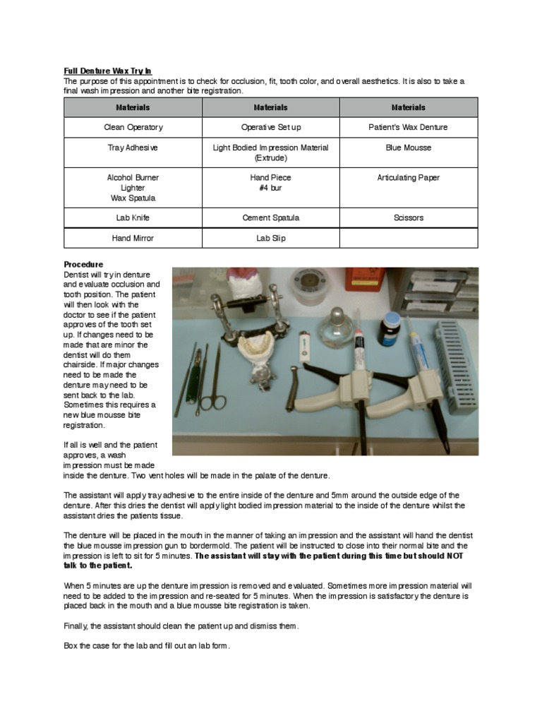Training Manual Denture Wax Try in | PDF | Dentures | Dentistry Branches
