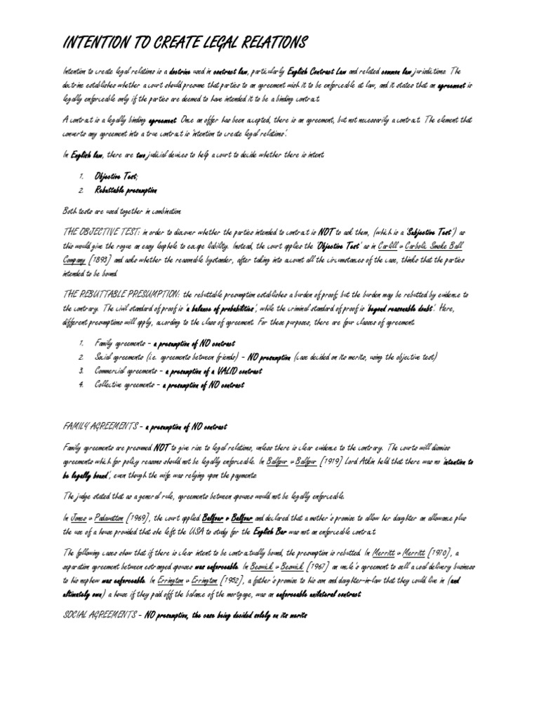 Intention to Create Legal Relations in Contracts | PDF | Virtue ...