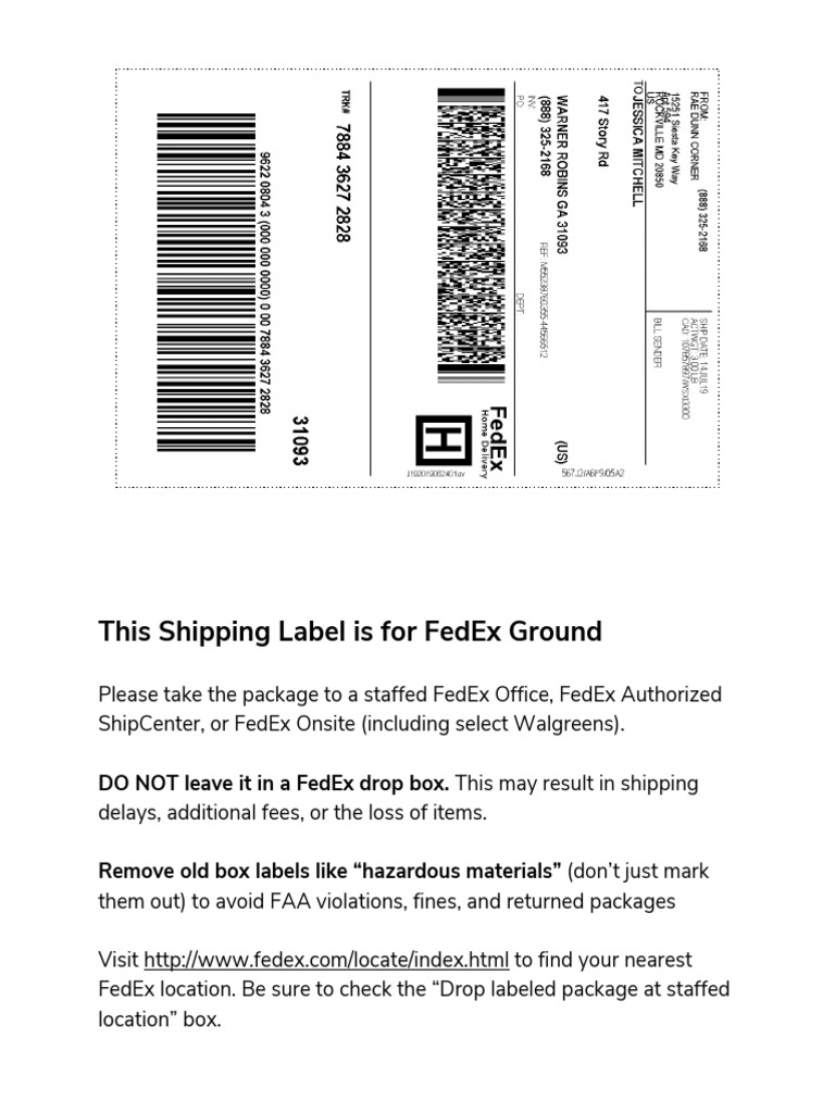 This Shipping Label Is For Fedex Ground: Do Not Leave It in A Fedex ...