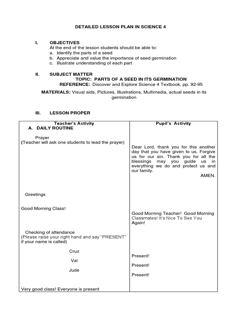 Detailed Lesson Plan in Science 4 | PDF | Seed | Germination