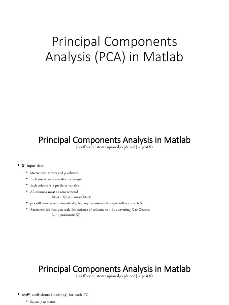 Principal Components Analysis (PCA) in Matlab | Download Free PDF ...