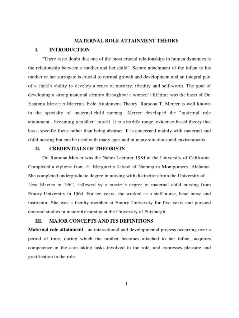 Maternal Role Attainment Theory I | PDF | Mother | Attachment Theory