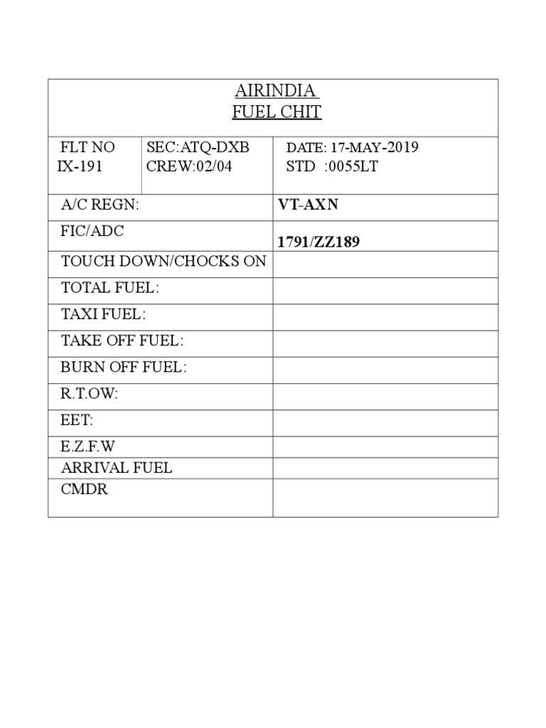 Fuel Chit Ix191 Ai 113 462 | PDF