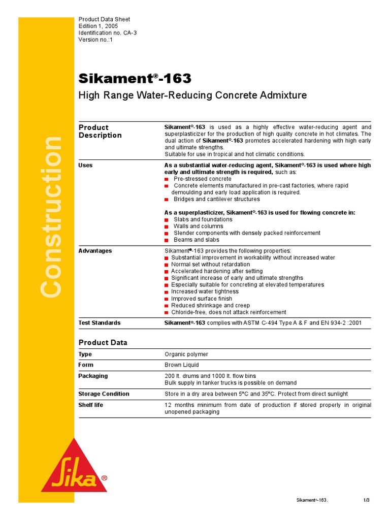 Sikament 163 PDF | PDF | Concrete | Chemistry