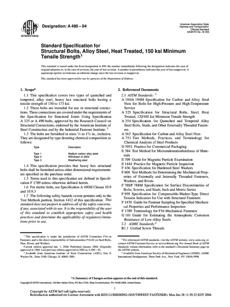 Astm A490 | PDF | Screw | Steel