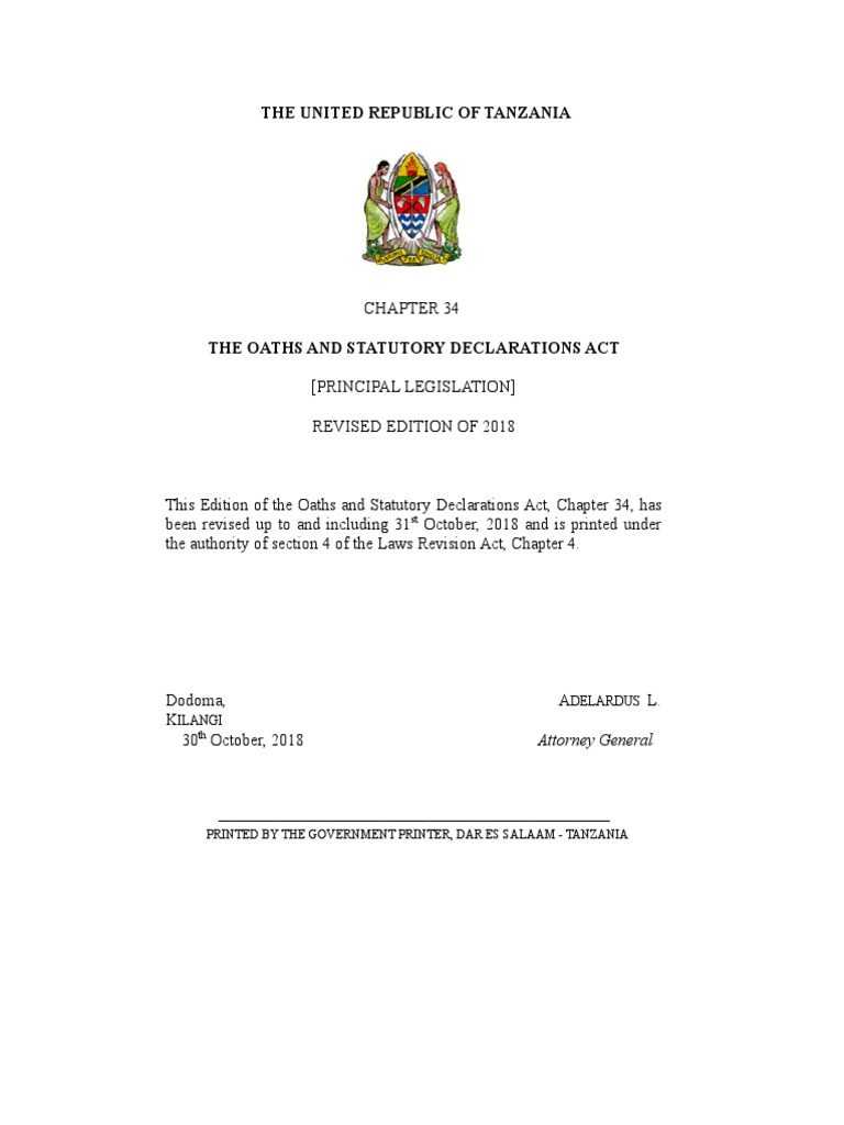 Chapter 34 - The Oaths and Statutory Declarations Act Chapa Final | PDF ...