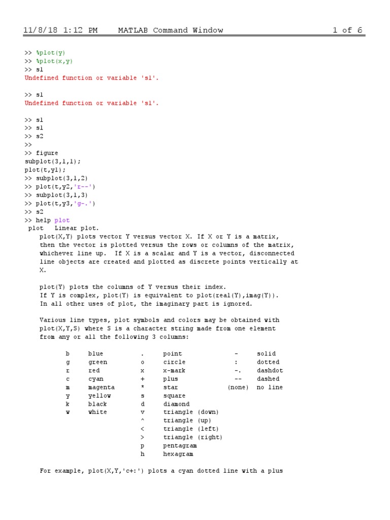 11818 112 Pm Matlab Command Window 1 Of 6 Plot Y Plot X Y Pdf Vector Space Matlab