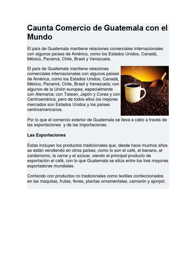 Comercio de Guatemala Con El Mundo | PDF | Guatemala | Centroamérica