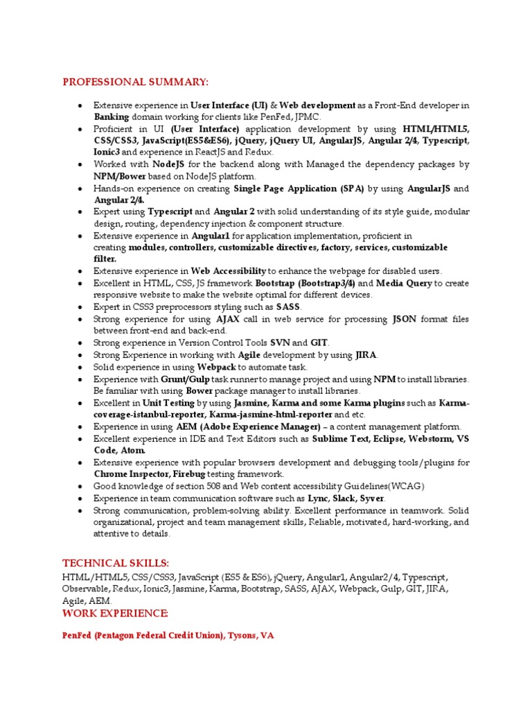 Sample Resumes | PDF | Angular Js | Java Script