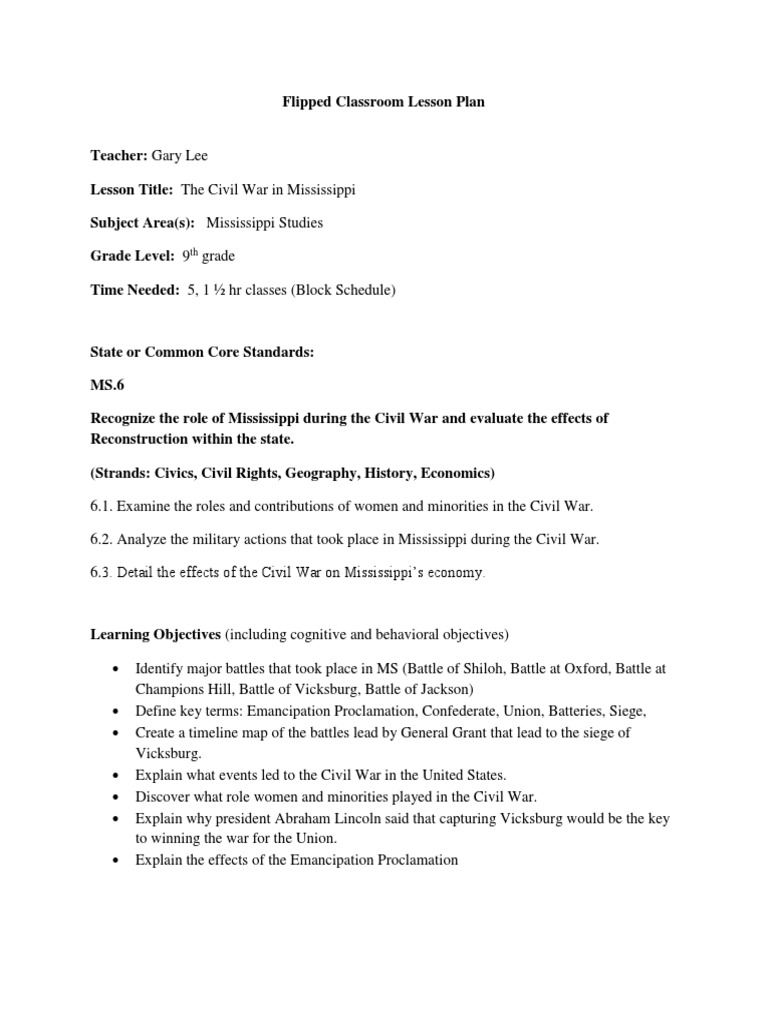 Flipped Classroom Lesson Plan | PDF | American Civil War | Lecture