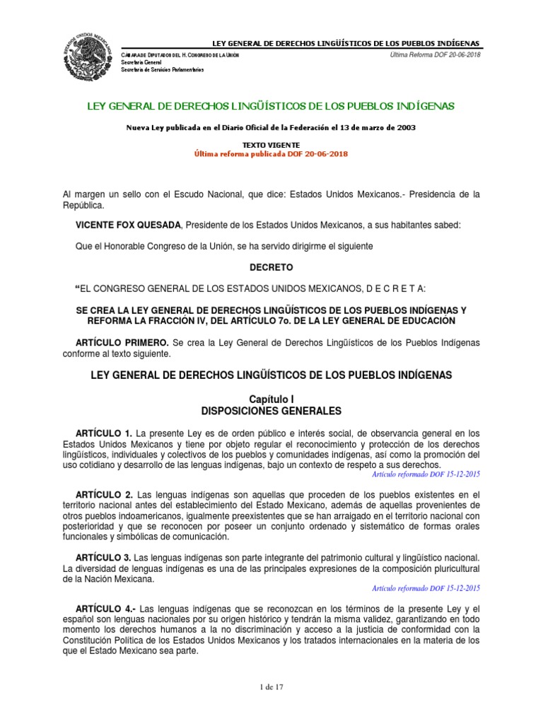 Ley General de Derechos Linguisticos de Los Pueblos Indigenas | PDF ...