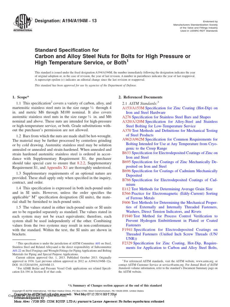 Astm A194/a194m-13 | PDF | Screw | Steel